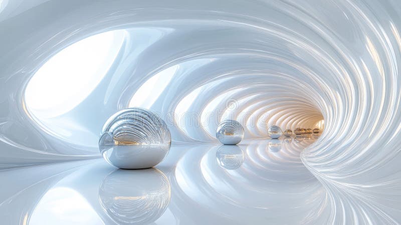 Abstract Futuristic White Interior with Silver Spheres Stock ...