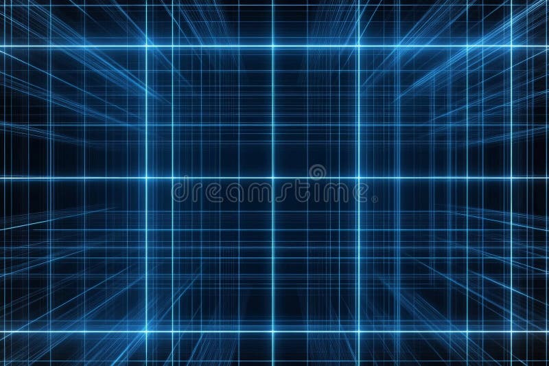 Abstract Futuristic Wireframe Texture, Glowing Blue 3D Grids in a Dark ...