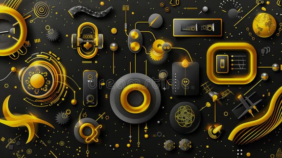 Abstract Futuristic Yellow and Black Space Tech Design Stock ...