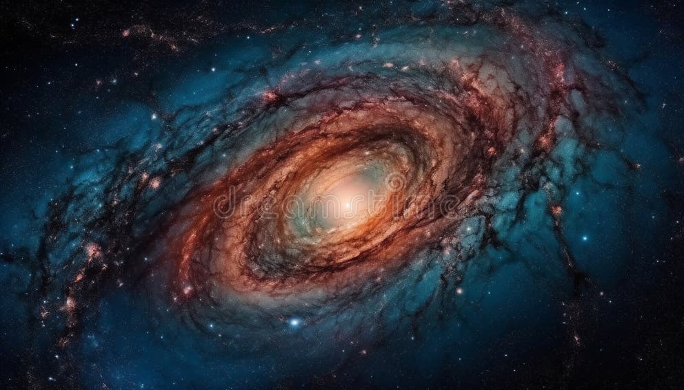 Abstract Galaxy Spiral Orbits in Deep Space, Glowing with Starlight ...