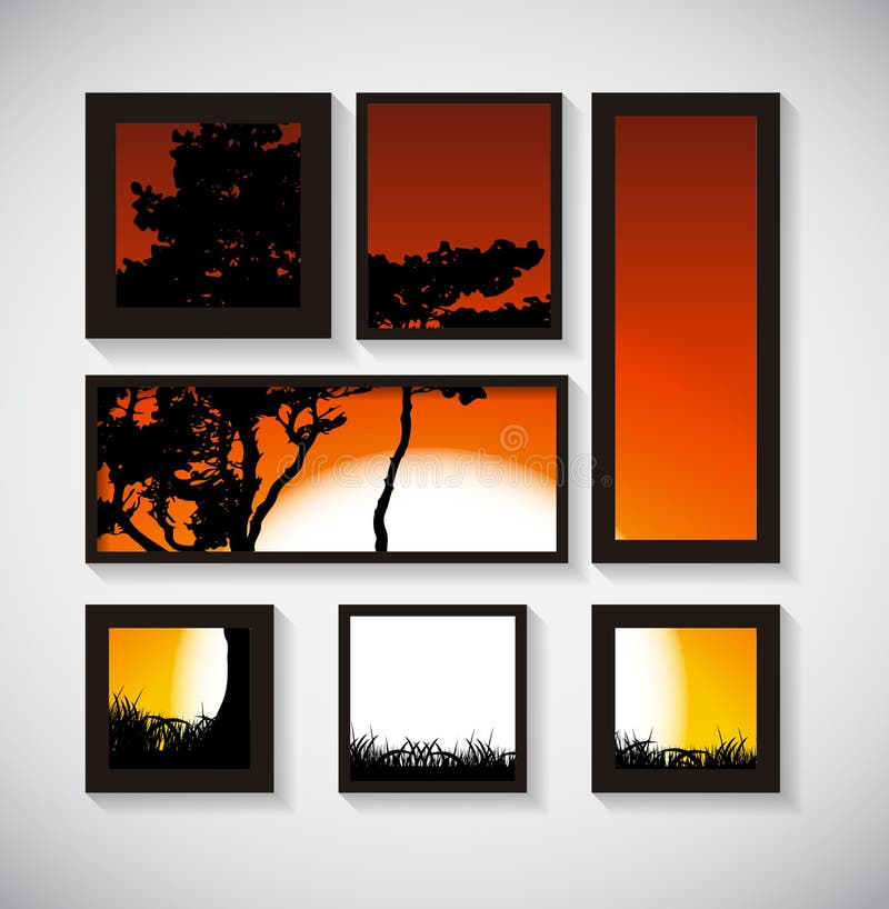 Abstract Gallery Background with Silhouette of Tree on Sunset Ba Stock ...