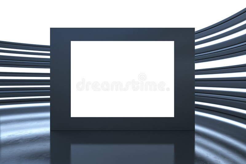 Abstract Gallery Interior with a Blank White Exhibit Display and Curved ...