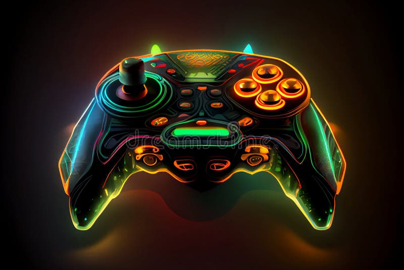 Abstract Game Console Controller on in Neon Colors Black Background ...