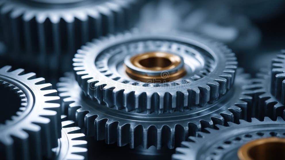 Abstract Gears and Cogs Interlock in a Clean Layout, Showcasing Intricate Mechanical Design and ...