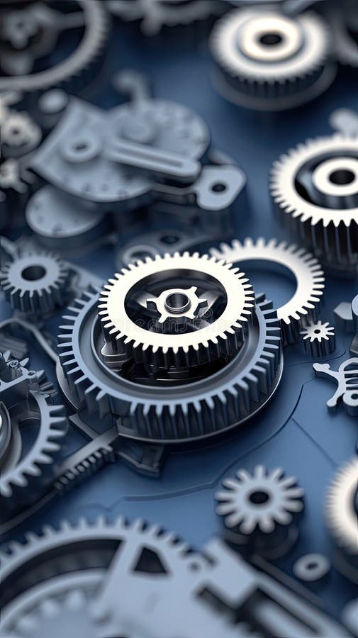 Abstract Gears on a Dark Backdrop Illustrate a Digital Engineering ...