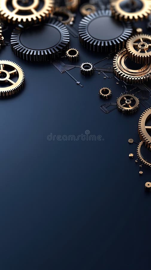 Abstract Gears on a Dark Backdrop Illustrate a Digital Engineering ...