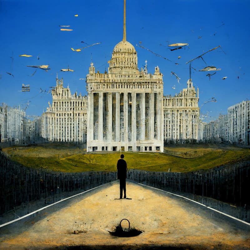 Abstract Generated Scratch of the Lonely Man in Front of Government ...