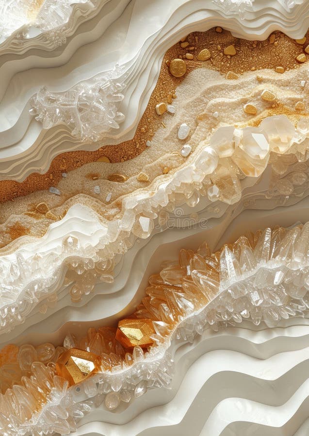 Abstract Geode Crystal Layers with Gold and White Textures, Close-Up of ...