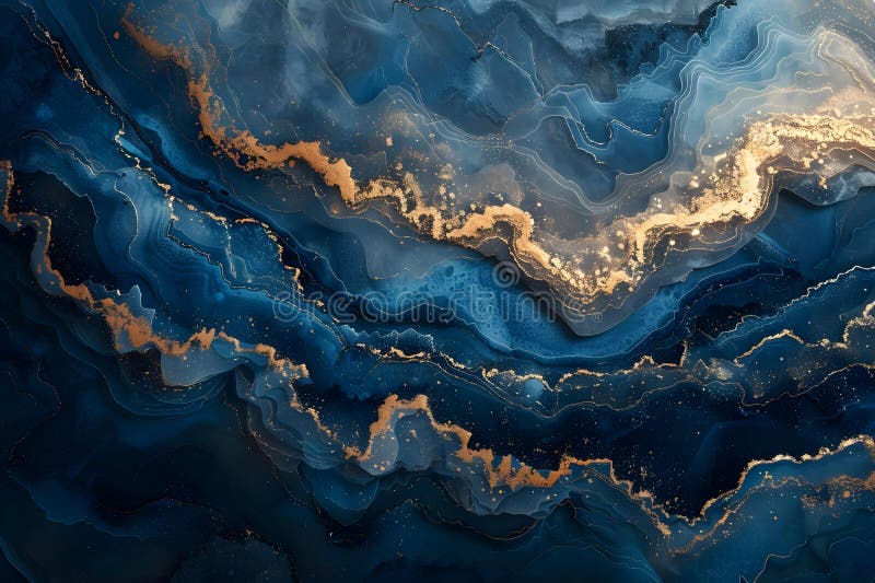 Abstract Geodeinspired Art with Dark Blue Light Blue and Gold Accents ...