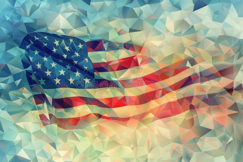 Abstract Geometric American Flag with Vibrant Colors and Polygonal ...