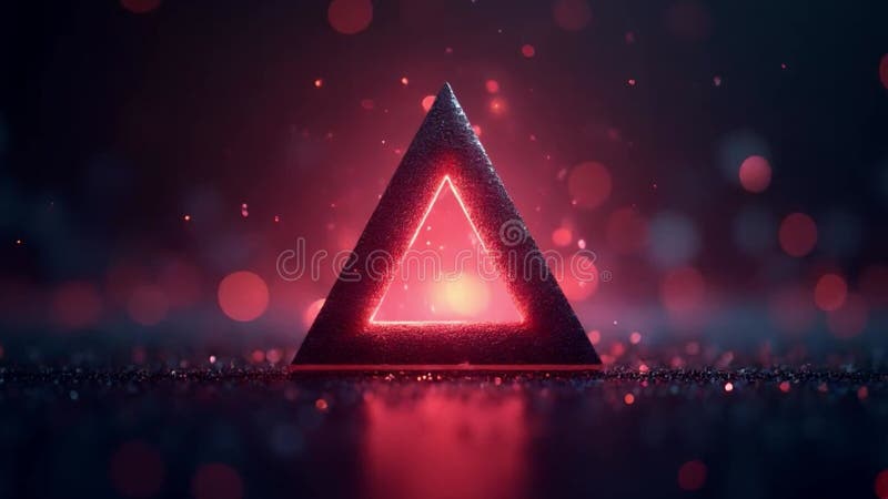 Geometric Abstract: Red Triangle Floating on a Dark, Glowing Particle ...