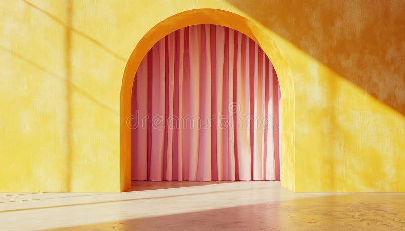 Abstract Geometric Architectural Render of an Arch Inside a Yellow Wall ...
