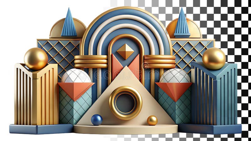 Abstract Geometric Architectural Structure Art Deco Style Png ...