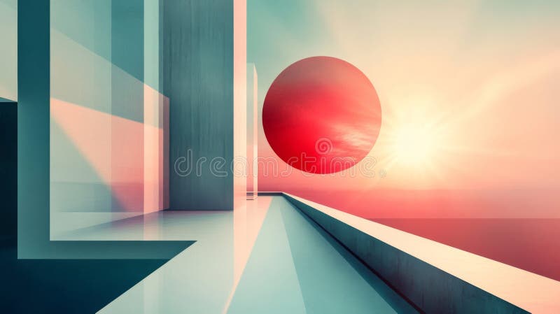Abstract Geometric Architecture at Sunset Stock Illustration ...