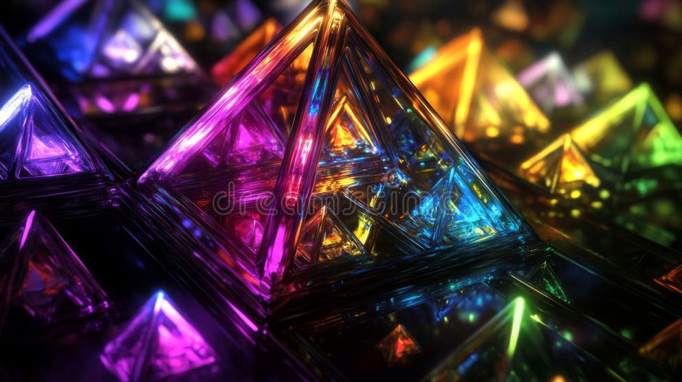 Abstract Geometric Arrangement of Colorful Illuminated Triangular ...