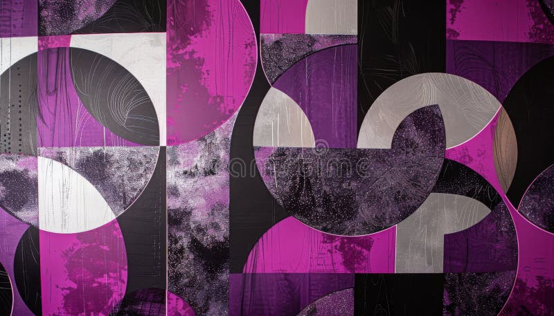 Abstract Geometric Art with Bold Purple and Black Circular Patterns and ...