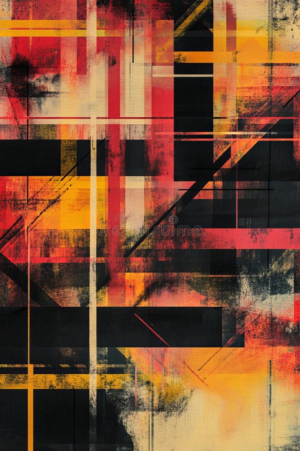Abstract Geometric Art with Bold Red, Yellow, and Black Lines Stock ...