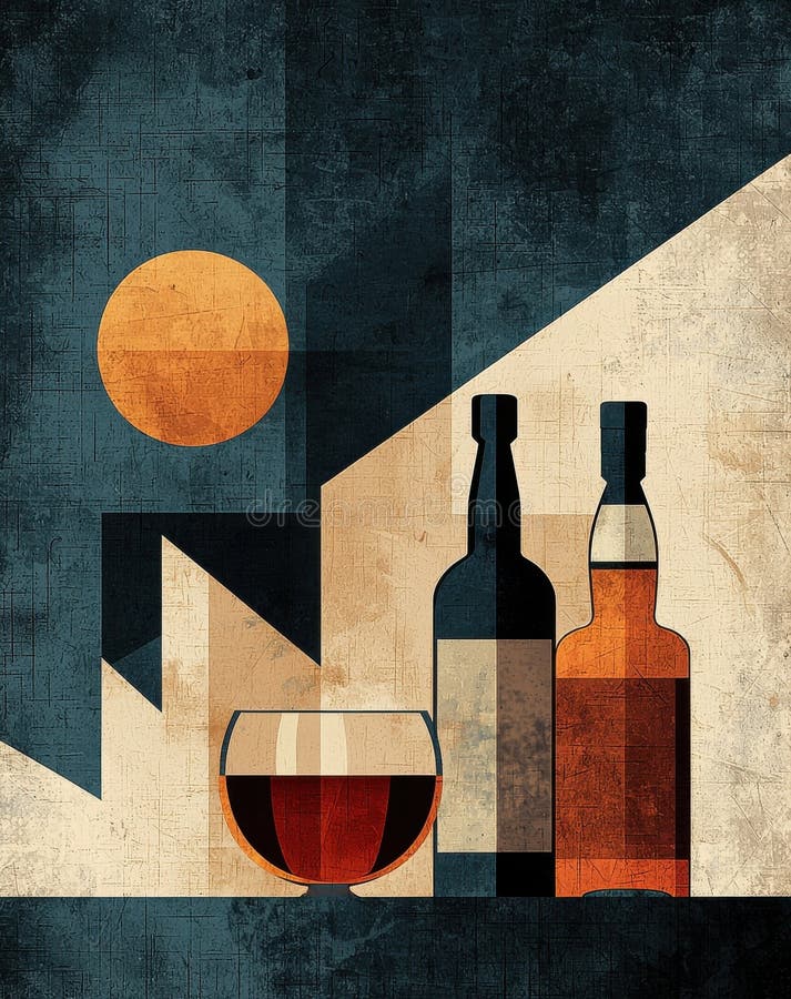 Abstract Geometric Art with Bottles and Drink Illustration Stock Image ...