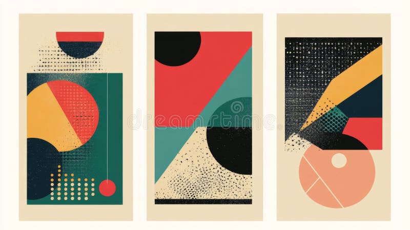 Abstract Geometric Art Canvas Triptych in Warm Tones Stock Illustration ...