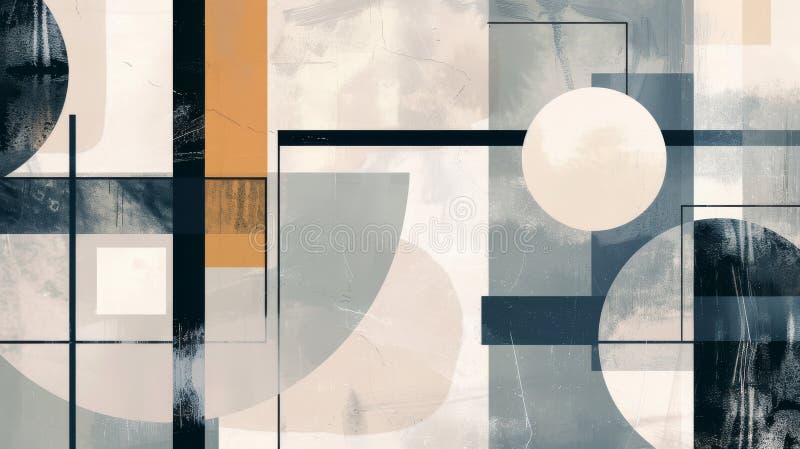 Abstract Geometric Art with Circular and Rectangular Shapes in Beige ...