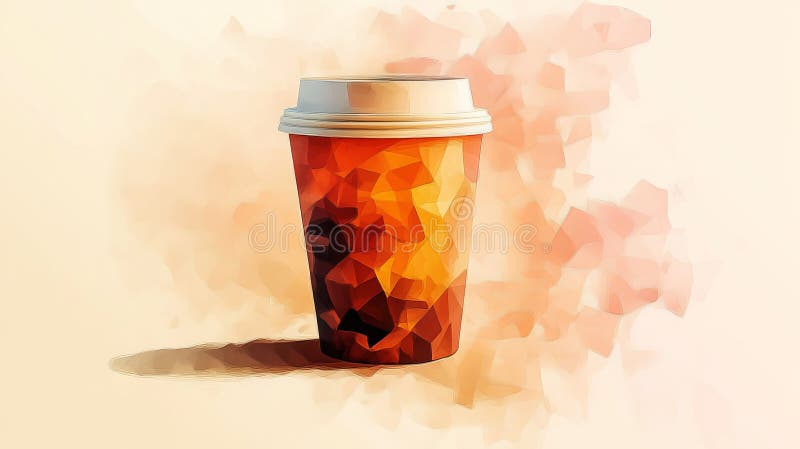 Abstract Geometric Art of Coffee Cup with Warm Tones Stock Illustration ...