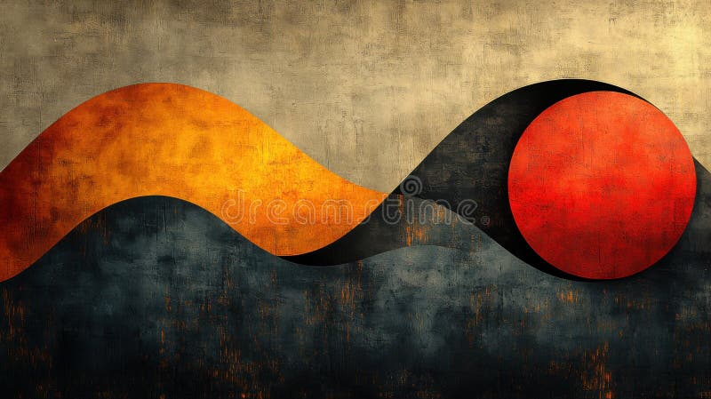 Abstract Geometric Art with Curved Lines and Bold Circle on Textured ...