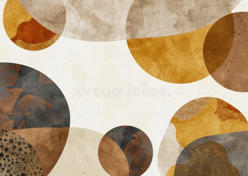 Abstract Geometric Art with Earth Tones and Textured Circles on a ...