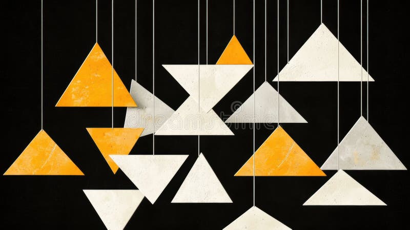 Abstract Geometric Art Featuring Overlapping Triangles in Orange, White, and Gray Against a ...