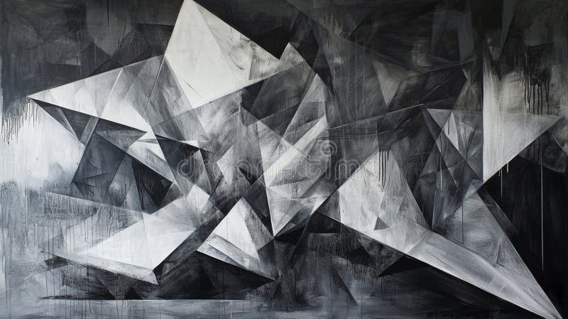 Abstract Geometric Art with Overlapping Shapes in Black, White, and ...