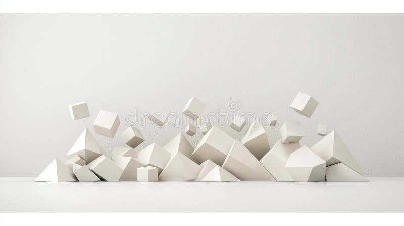Abstract Geometric Art Piece Composed of White Cubes and Triangles ...