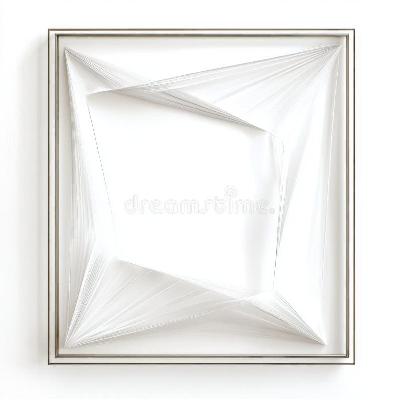 Abstract Geometric Art Piece with White Folded Fabric in Square Frame ...