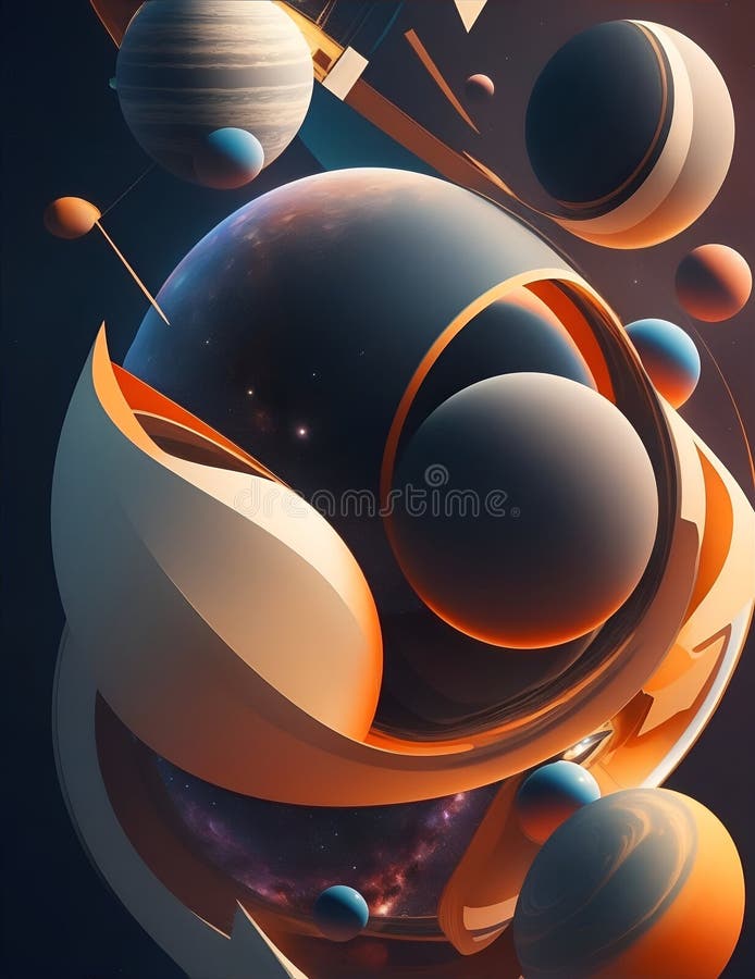 Abstract Geometric Art Planets in Outer Space Illustration Stock ...