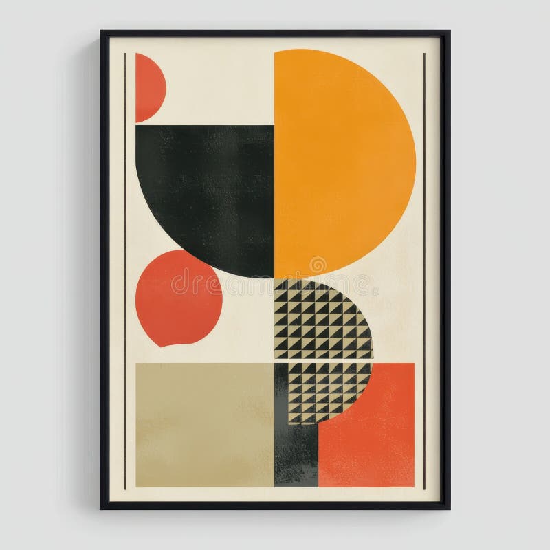 Abstract Geometric Art Print Featuring Circular and Rectangular Shapes ...