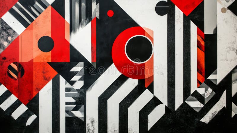 Abstract Geometric Art Red Black White Shapes Pattern Design Stock ...