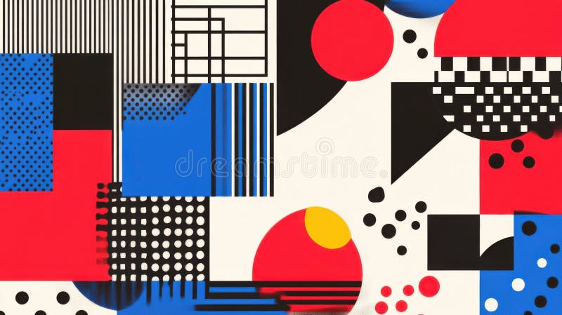 Abstract Geometric Art: Red, Blue, Black Shapes Stock Illustration ...
