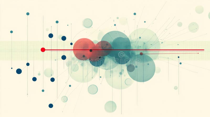 Abstract Geometric Art with Red and Blue Circles on Cream Background ...