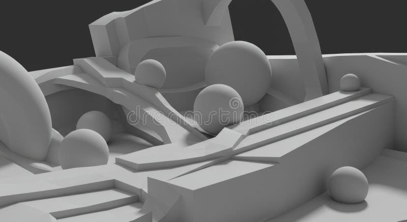 Abstract Geometric Art with Spheres and Arches in Grayscale Stock Photo ...