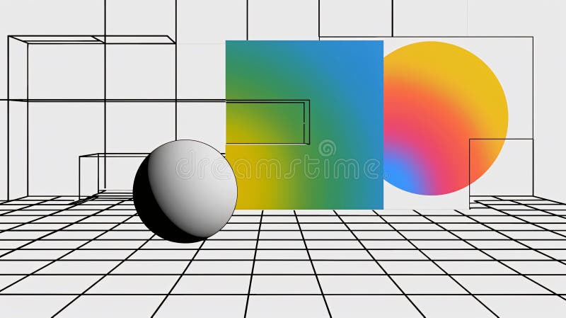 Abstract Geometric Art with Spheres and Colorful Gradient Shapes on a ...