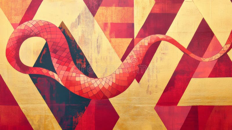 Abstract Geometric Artwork Featuring a Red Snake-Like Form Stock ...