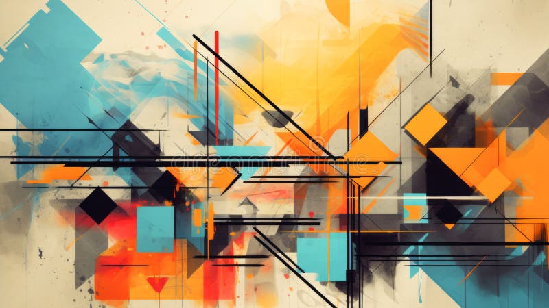 Abstract Geometric Artwork with Intersecting Black Lines and Colorful ...