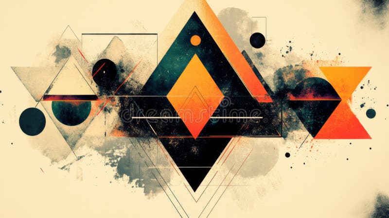 Abstract Geometric Artwork with Orange and Black Triangles Stock ...