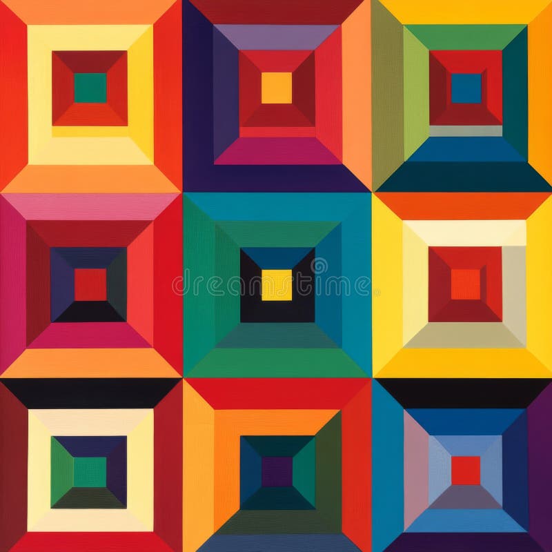 Abstract Geometric Artwork with Receding Squares and Vibrant Colors ...