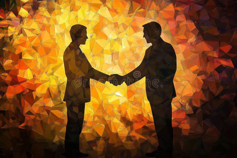Abstract Geometric Artwork Representing Two People Shaking Hands To ...