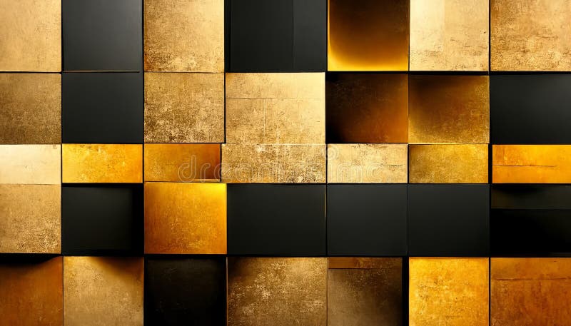 Abstract Geometric Background with Black and Golden Concrete Tile ...