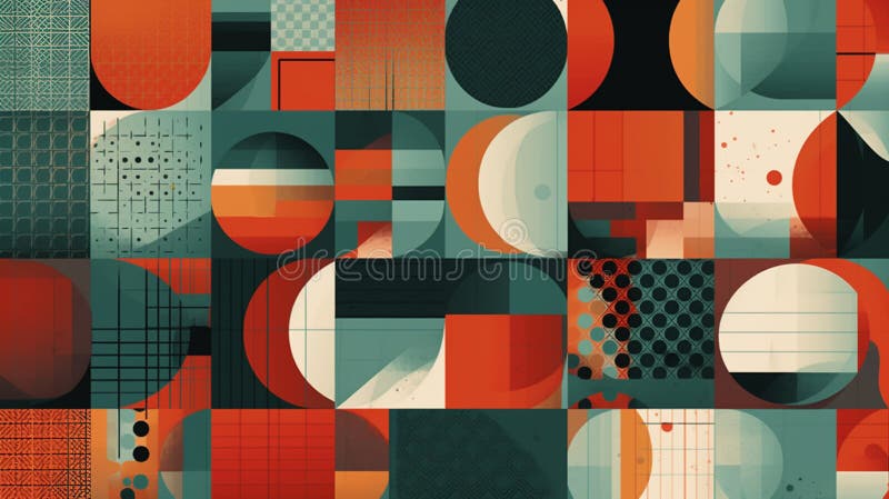 Abstract Geometric Background with Circles and Squares in Retro Style ...