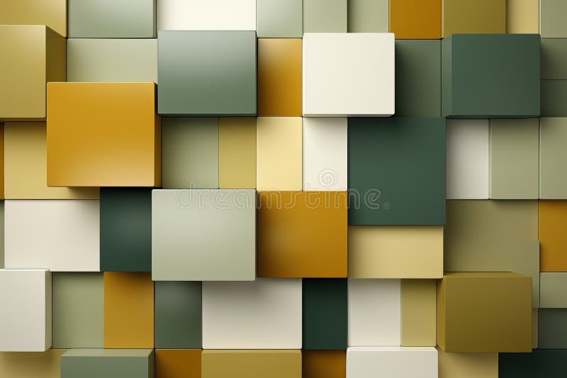 Abstract Geometric Background with 3d Squares in Green and Khaki Tones ...