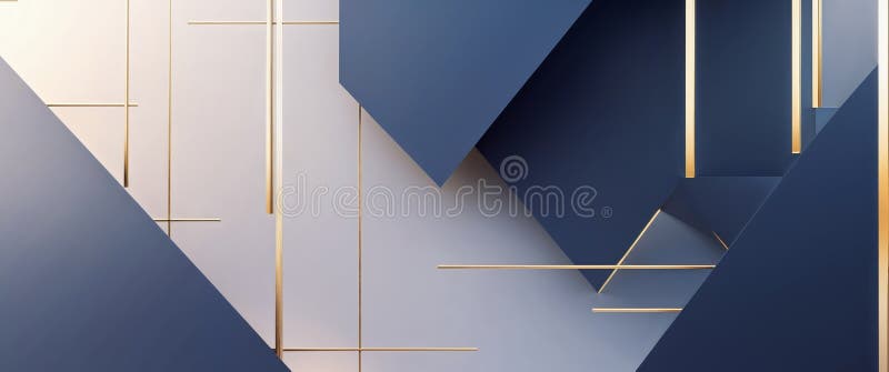 Abstract Geometric Background with Dark Blue Polygons and Golden Lines ...