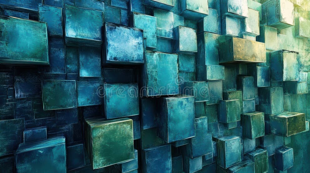 Abstract Geometric Background – Dimensional Blue and Green Rectangles ...