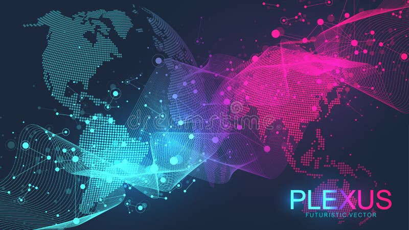 Abstract Geometric Background With Dynamic Particles Wave Flow Big Data Plexus Stream