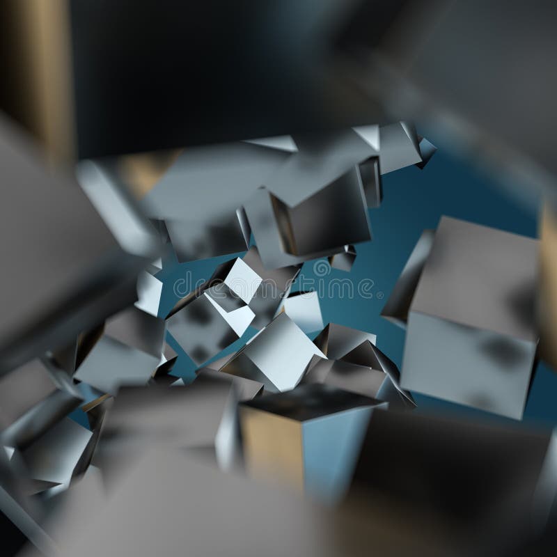 Abstract Geometric Background with Floating Stack of Metal Cubes Stock ...
